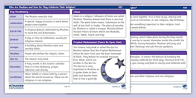RE: Ramadan and Eid: KS1 Knowledge Organiser (teacher made)