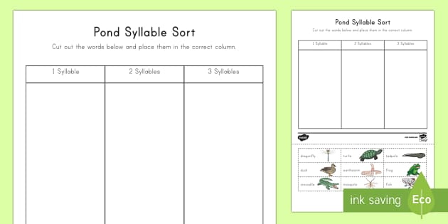 Pond Syllables Sort Worksheet / Worksheet (teacher made)