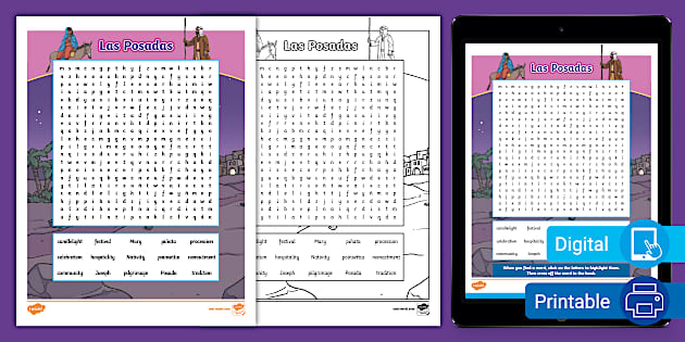 Las Posadas Word Search for 6th-8th Grade