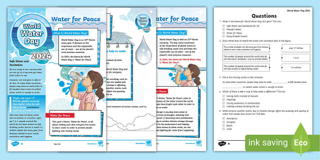 Water Water Day Reading Comprehension | Water and Sanitation
