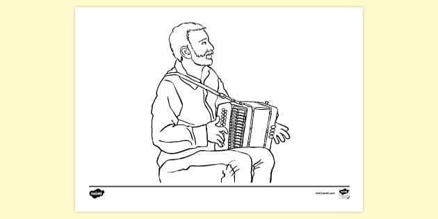 Melodeon Player Irish Musician Colouring Sheet - Twinkl