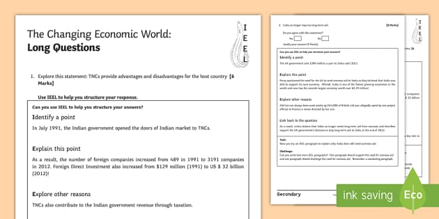 The Changing Economic World: Long Questions Assessment Pack