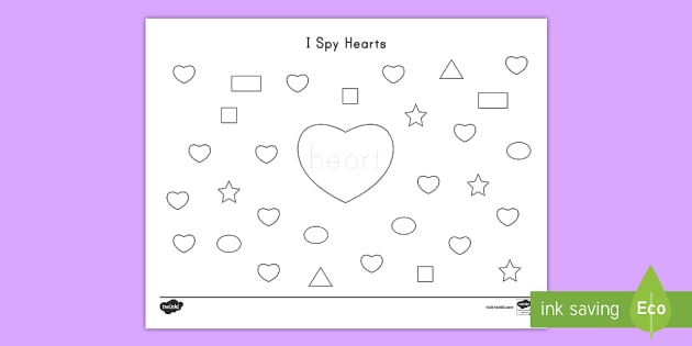 I Spy Hearts: Shape Recognition & Tracing Worksheet