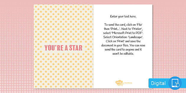 You're a Star Editable E-Card | Twinkl Party (teacher made)