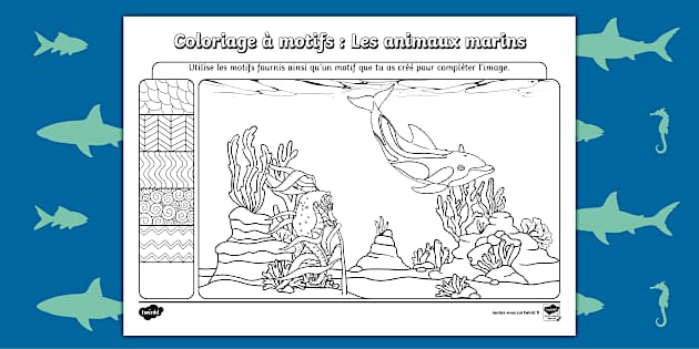 Coloriage à motifs : Les animaux marins - Twinkl