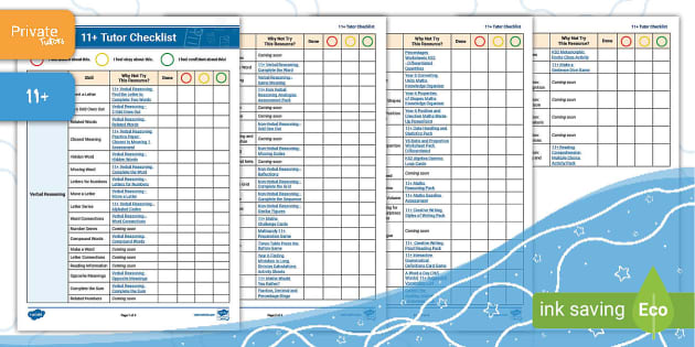 11+ Tutor Checklist (teacher made) - Twinkl