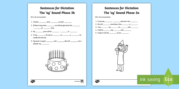 Ay Sentences Dictation Activity - Sentence With ay Words
