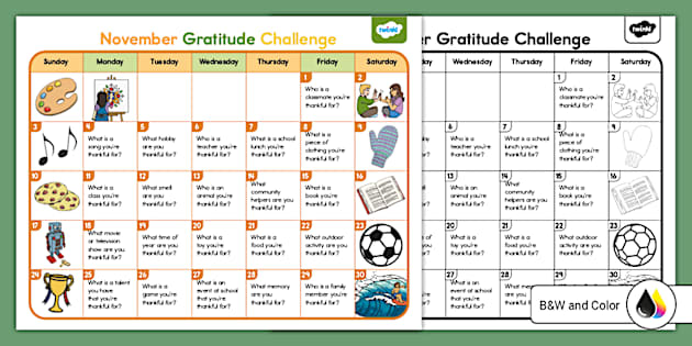 November 2024 Gratitude Challenge Calendar - Twinkl