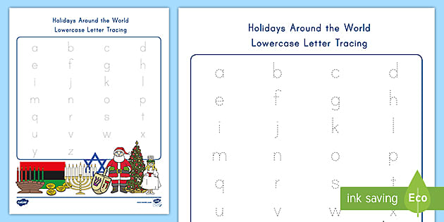 Holidays Around the World Lowercase Letter Tracing Activity