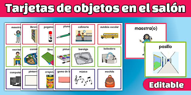 Tarjetas editables de objetos en el salón (teacher made)