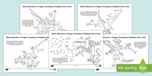 👉 KS2 Block Adventurer Dragon Counting in Multiples Dot to Dot