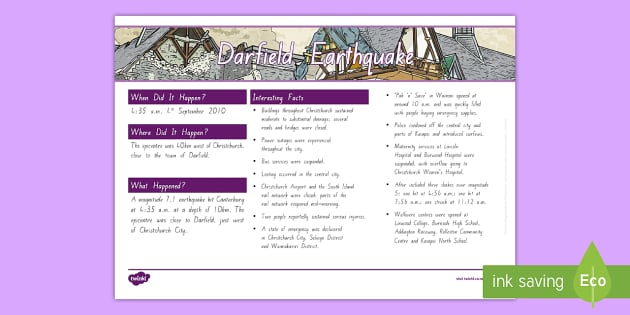 Darfield Earthquake Fact File (teacher made)