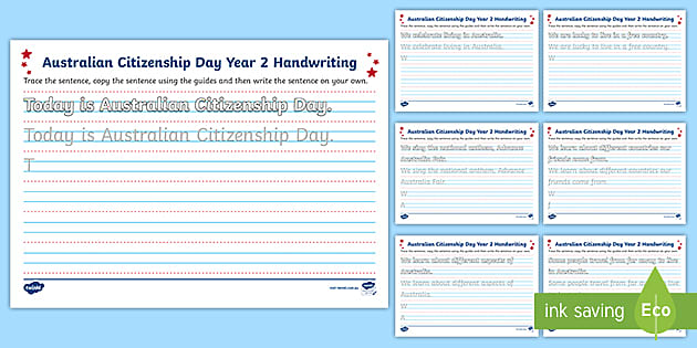 Australian Citizenship Day Year 2 Handwriting Practice Worksheets