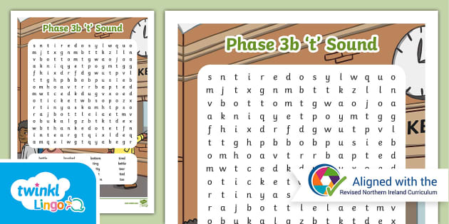 Northern Ireland Linguistic Phonics Phase 3b 't' Sound Word Search