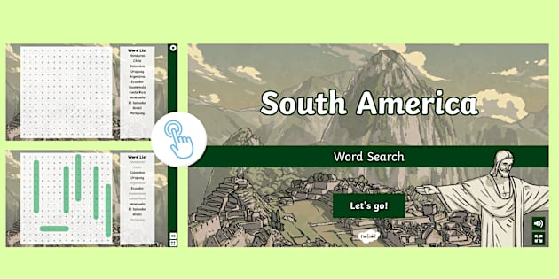 South America Interactive Word Search (teacher made)