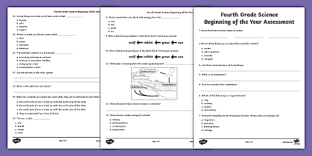 Fourth Grade Beginning of the Year Science Assessment Fourth Grade Beginning of the Year Science Assessment