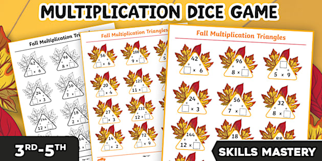 Fall Multiplication Dice Game for 3rd-5th Grade - Twinkl