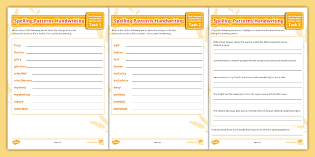 NZ Spelling Patterns Handwriting - Year 7 and 8 Final Consonant Changes ...