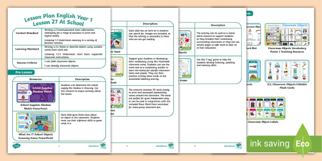 Lesson Plan English Year 1 Lesson 27 At School Lesson Plan English Year 1 Lesson 27 At School