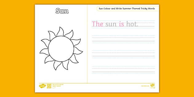 Sun Colour and Write Summer-Themed Tricky Words - Twinkl