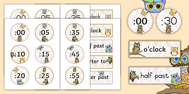 Owl Themed Analog To Digital Clock Labels Teacher Made