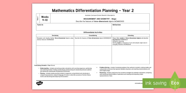 Year 2 3D Shape Mathematics Differentiated Plan - Twinkl