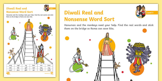 Level 5 Diwali Phonics Real and Nonsense Sorting Activity