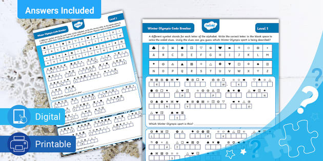 Winter Olympic Secret Code Breaker - L1 - Twinkl - Puzzles