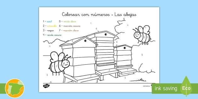 Colorear con números: Las abejas de la primavera - Twinkl