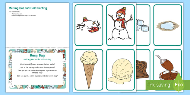 Melting Hot and Cold Concept Sorting Busy Bag Prompt Card and Resource Pack