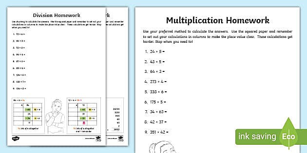 Multiplication And Division Homework Worksheet