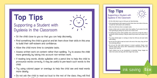Classroom Tips for Supporting Students with Dyslexia Adult Guidance