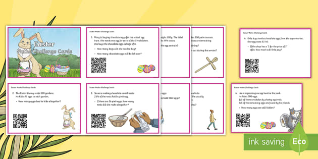 UKS2 Easter QR Code Hunt Maths Challenge Cards - Twinkl
