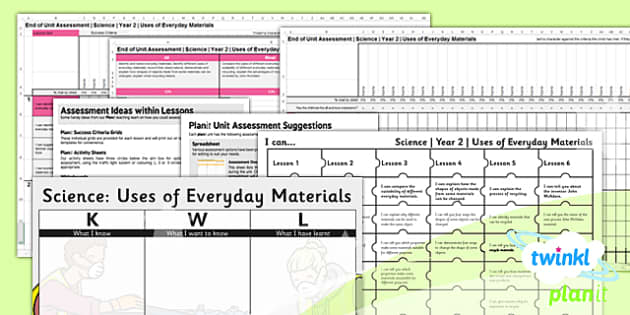 Science: Uses of Everyday Materials Year 2 Unit Assessment Pack
