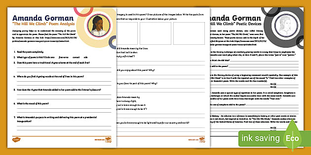 Amanda Gorman Inaugural Poem Analysis Exercise | Printable