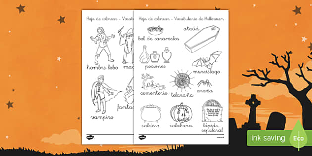 Halloween Hojas de colorear de vocabulario (teacher made)