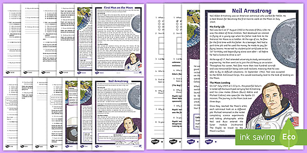 UKS2 Neil Armstrong Differentiated Reading Comprehension Activity
