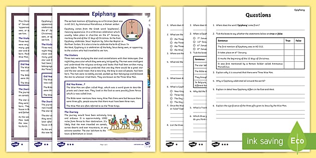 KS2 Epiphany Differentiated Reading Comprehension Activity