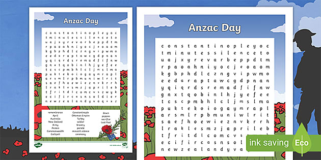 Anzac Day Word Search Years 3-6 (teacher made) - Twinkl