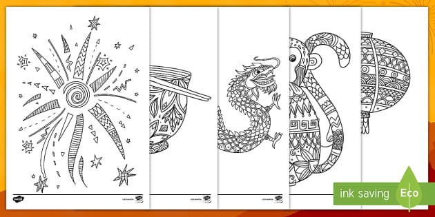 Chinese New Year Mindfulness Colouring Pages - Twinkl