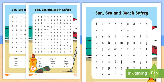 Sun, Sea and Beach Safety Word Search