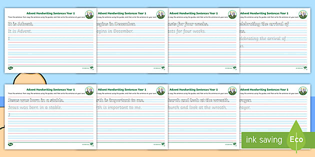 Advent Year 1 Handwriting Practise Worksheets (teacher made)
