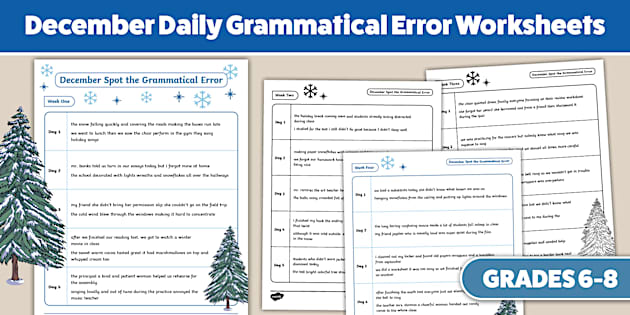 December Spot the Grammatical Error Worksheet for 6th-8th Gr