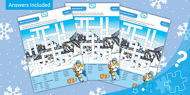 Winter Games Word Fit Puzzle - All Levels (teacher made)