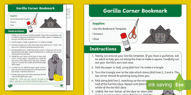 Page Corner Gorilla Bookmark Craft | Twinkl KS1 | Stationery