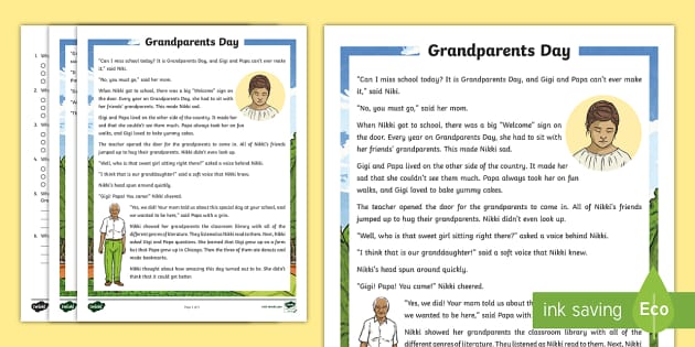 3rd Grade Grandparents Day Reading Comprehension Activity