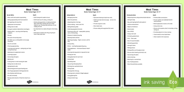 Senior School Meal Time Checklist (teacher made) - Twinkl