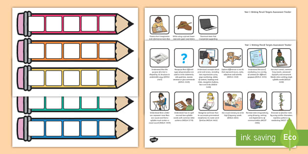 Year 1 Writing Pencil Targets Assessment Tracker - Twinkl
