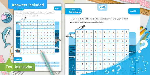 World Ocean Day Word Search - L2 - Kids - Twinkl Puzzled
