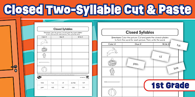 Closed Two-Syllable Words Cut and Paste Worksheet